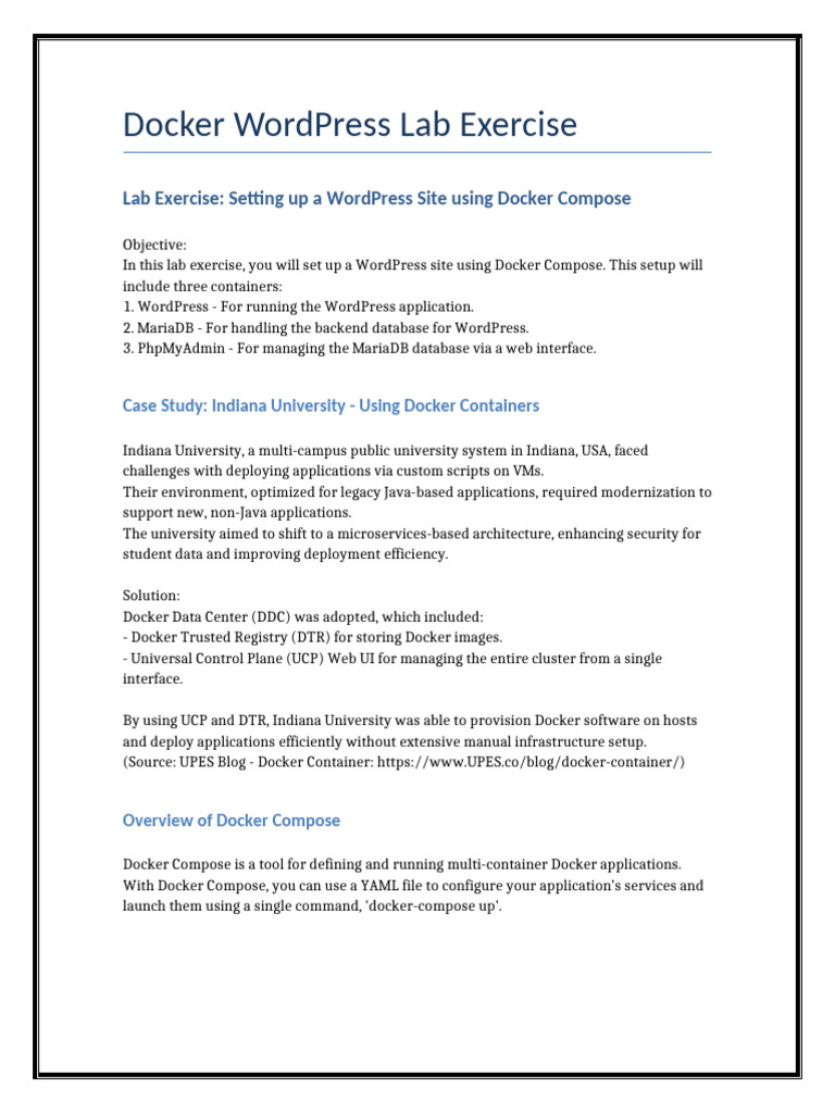 Docker_WordPress_Lab_Exercise_With_Case_Study | PDF | Word Press | Databases