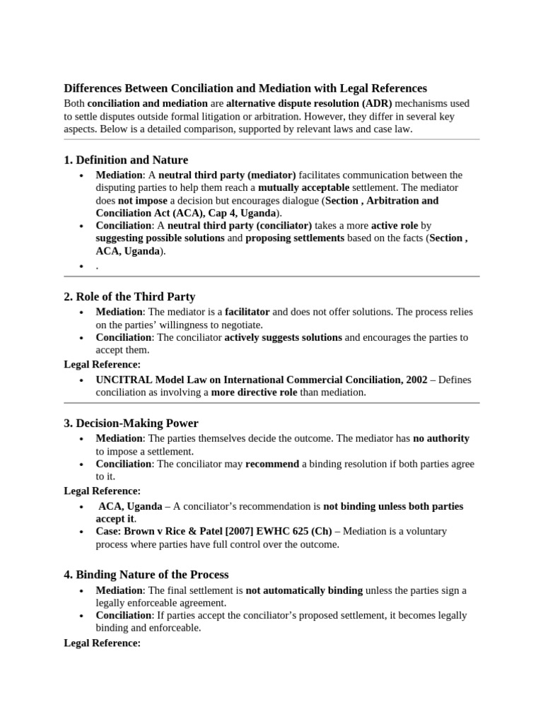 Adr Difference Between Conciliation and Mediation | PDF | Mediation | Alternative Dispute Resolution