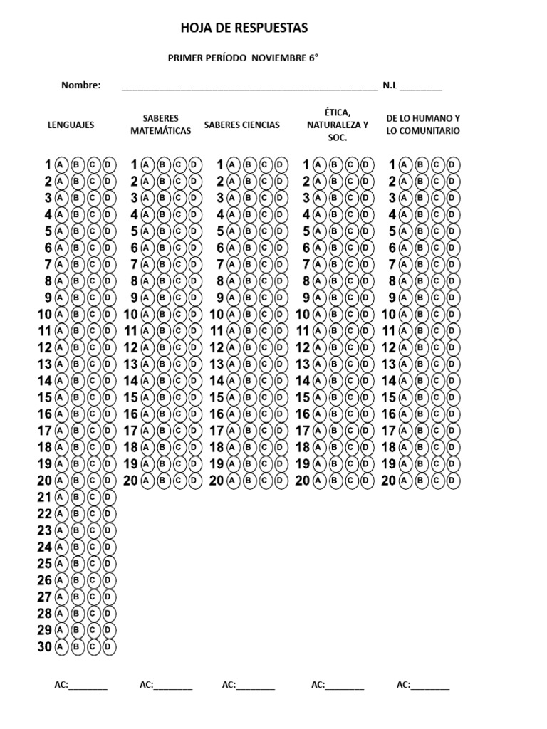 Hoja de Respuestas 6° Noviembre | PDF