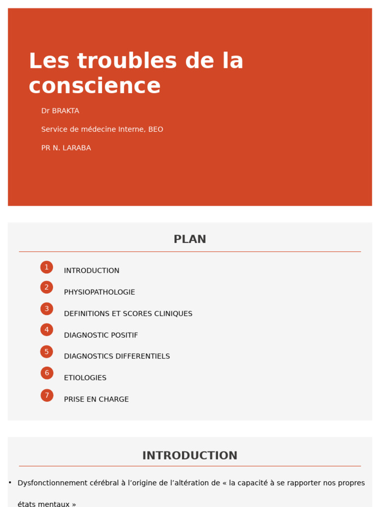 Troubles de La Conscience Pour Externes - Copie | PDF | Coma | Maladies et troubles