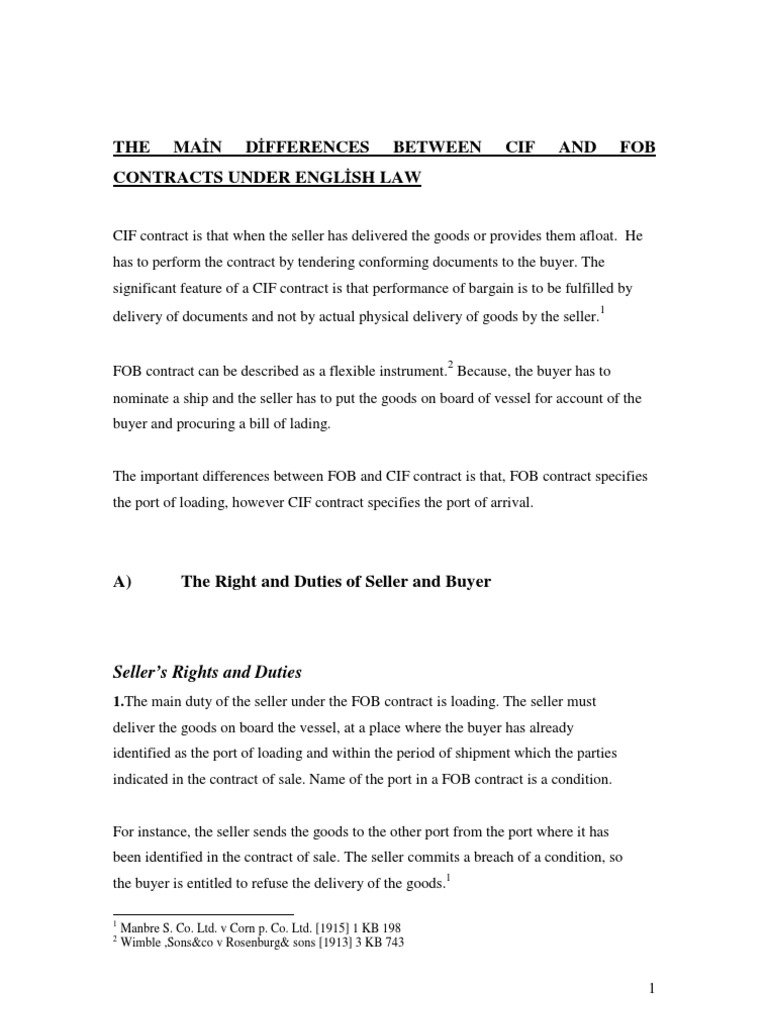 CIF vs FOB Contracts Explained | PDF | Private Law | Common Law
