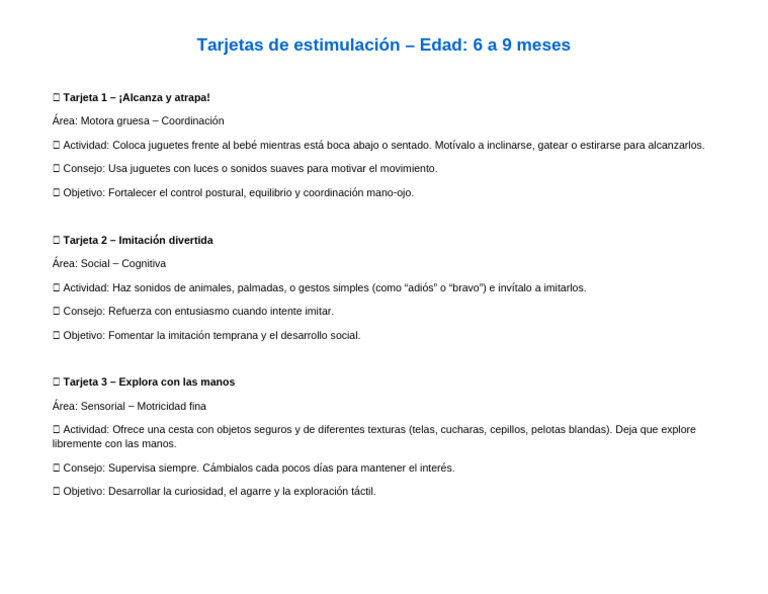NeuroKids Tarjetas 6 9 Meses | PDF