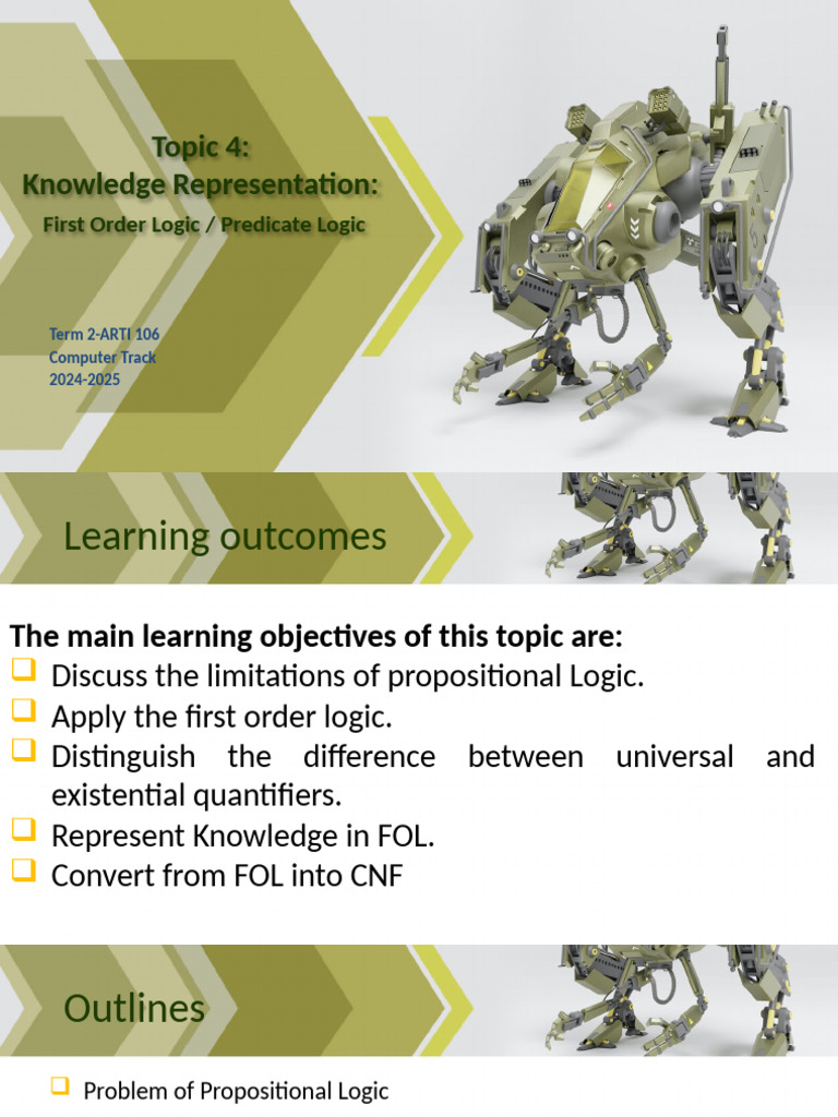 Week 6 and 7 Topic 4 Knowledge Representation | PDF | First Order Logic | Logic
