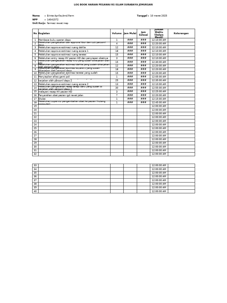 Logbook Erinta | PDF