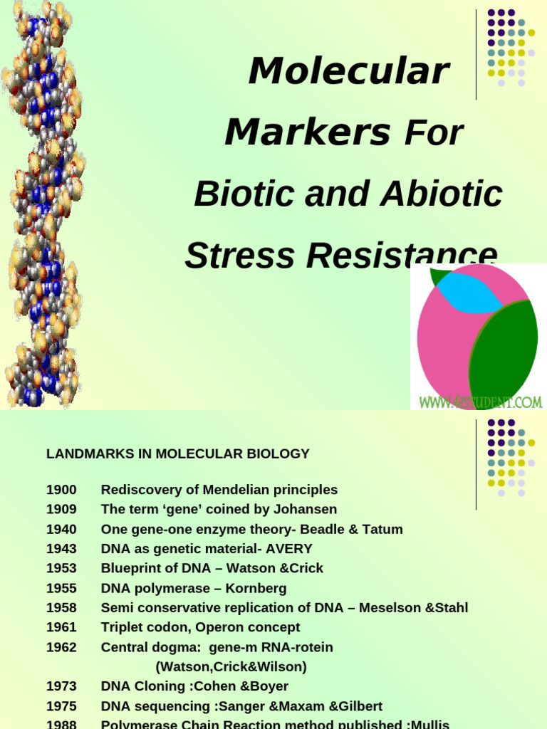Molecular Markers: For Biotic and Abiotic Stress Resistance | PDF | Microsatellite | Single ...