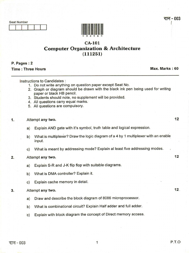 Computer Organization Exam Questions | PDF | Computer Architecture ...