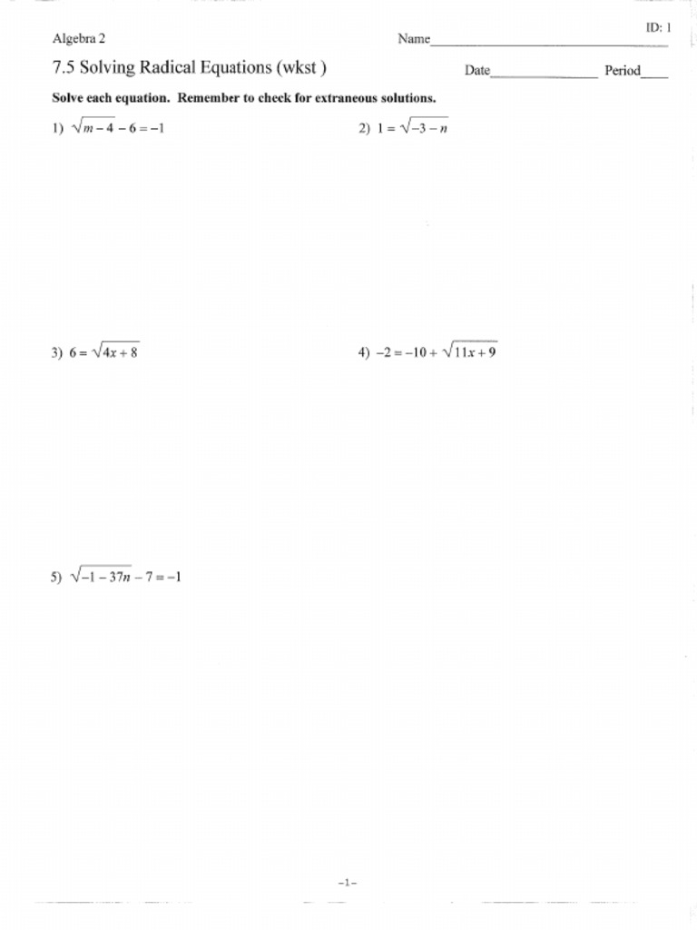 Alg 2 Solving Radical Eq 1 | PDF