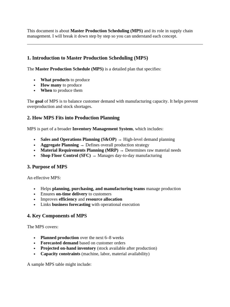 Master Production Scheduling | PDF | Business Economics | Production ...