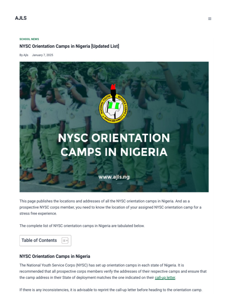 NYSC Orientation Camps in Nigeria [Updated List] | PDF | Nigeria | Government