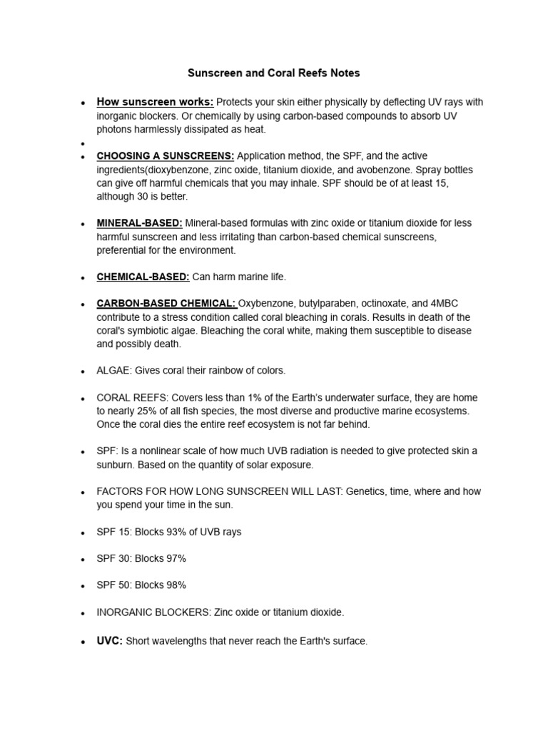 Sunscreen and Coral Reefs Notes | PDF | Sunscreen | Ultraviolet