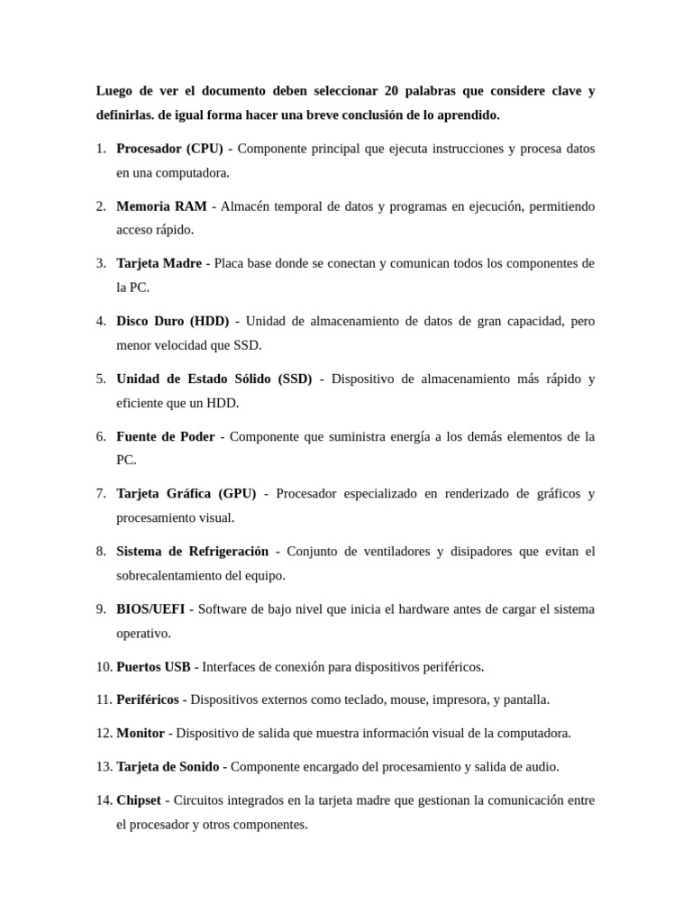 palabras claves | PDF | Hardware de la computadora | Periférico