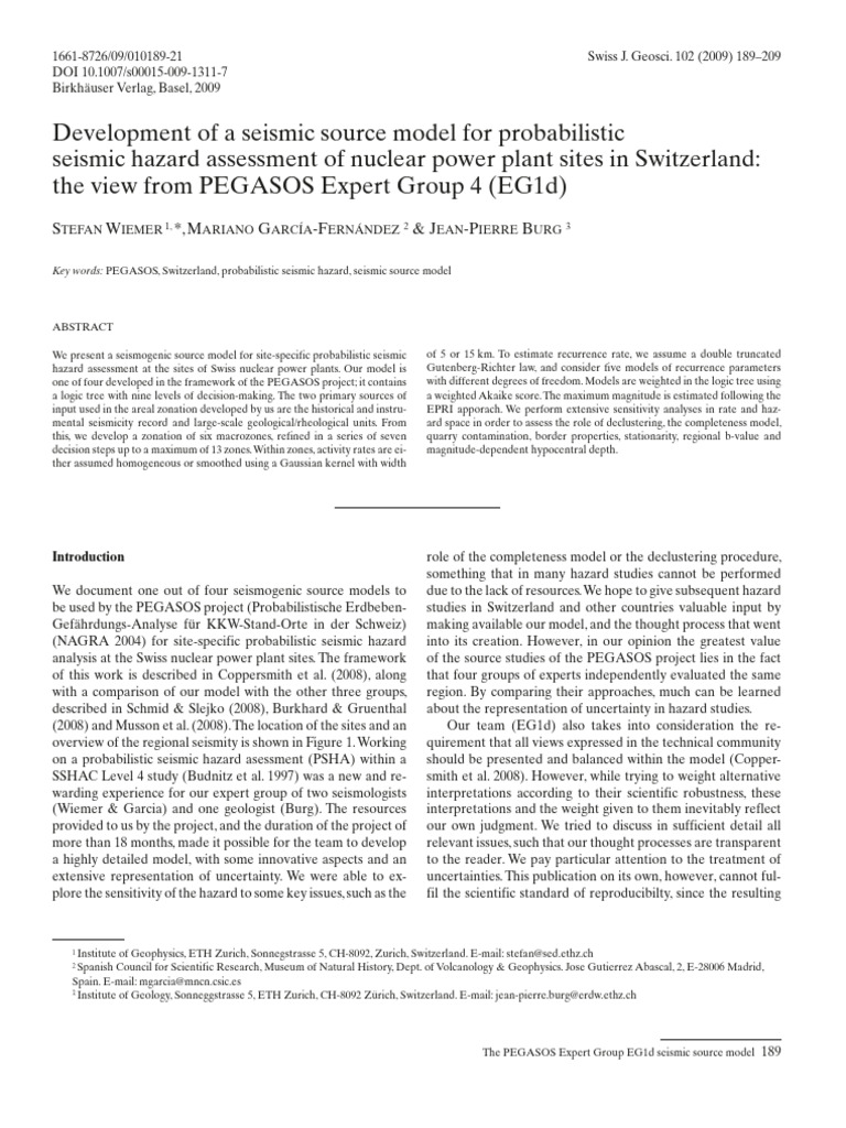 Seismic Hazard Model for Swiss Nuclear Sites | PDF | Fault (Geology ...