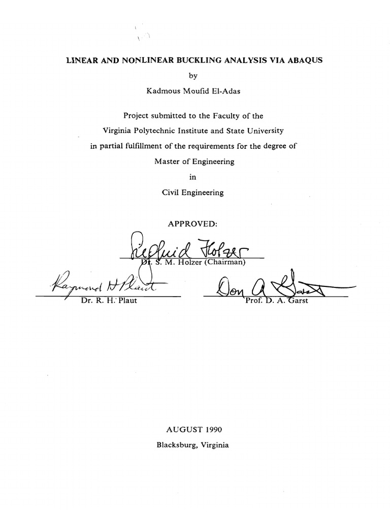 Linear and Nonlinear Buckling Analysis Via Abaqus 1990 | PDF