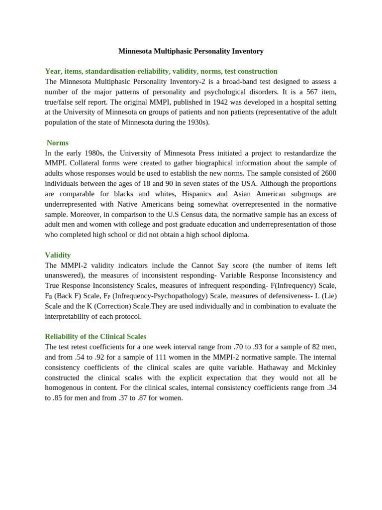 Minnesota Multiphasic Personality Inventory | PDF | Mental Health ...