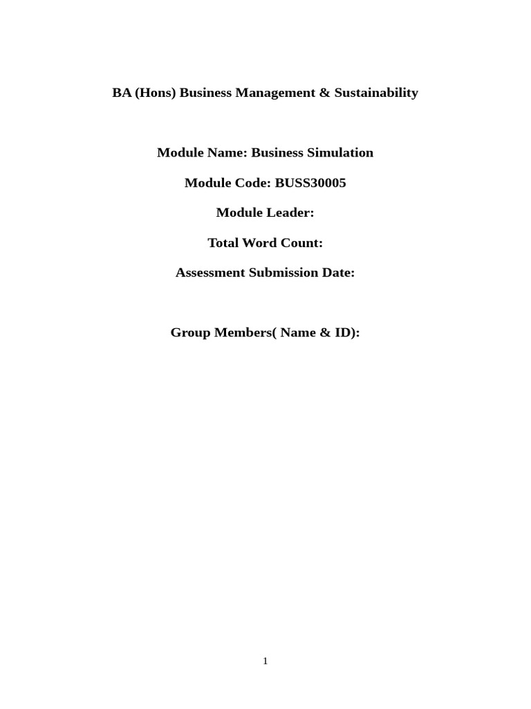 Lenke Robert - Business Simulation Ass 1- Business Plan 1000 words, due ...