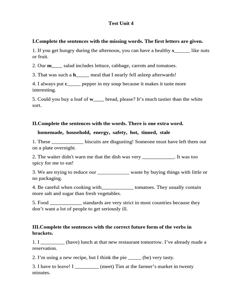 Test Unit 4 | PDF | Cooking | Foods