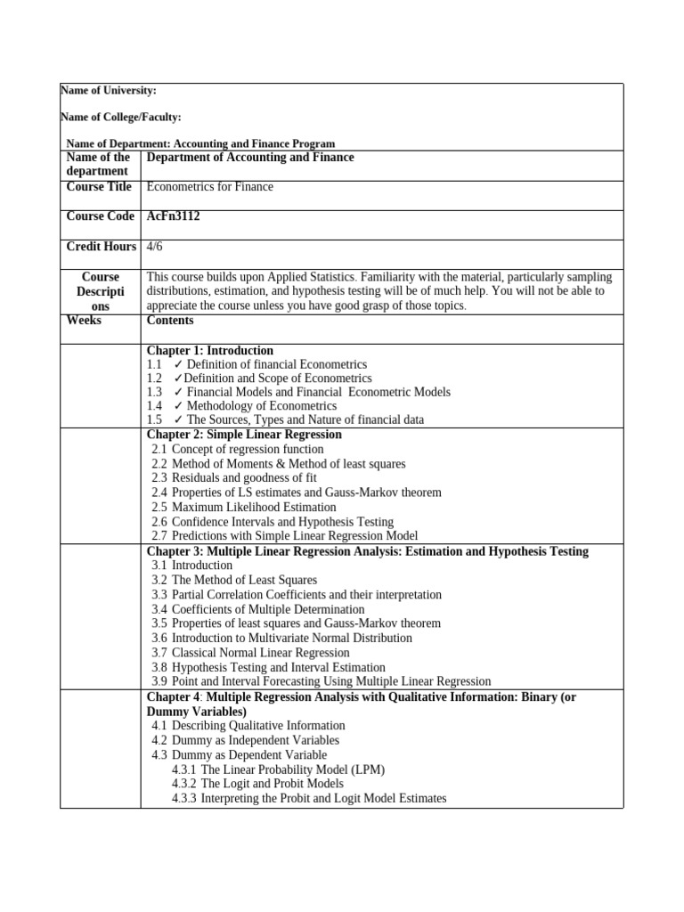 Econometrics For Finance | PDF | Regression Analysis | Linear Regression