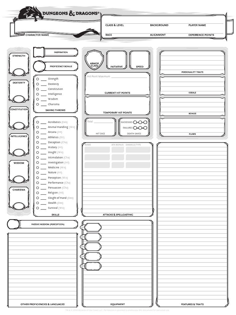 D&D Character Sheet Template PDF | PDF | Entertainment | Dungeons & Dragons