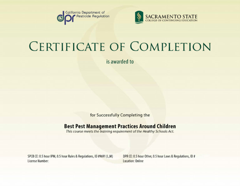 Best Pest Management Practices-Certificate of Completion | PDF