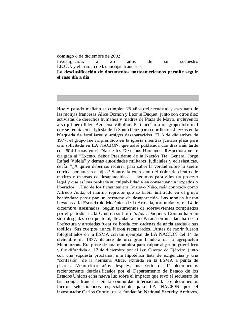 A 25 Anios Del Crimen de Las Monjas Francesas - Santiago ODonnell | PDF