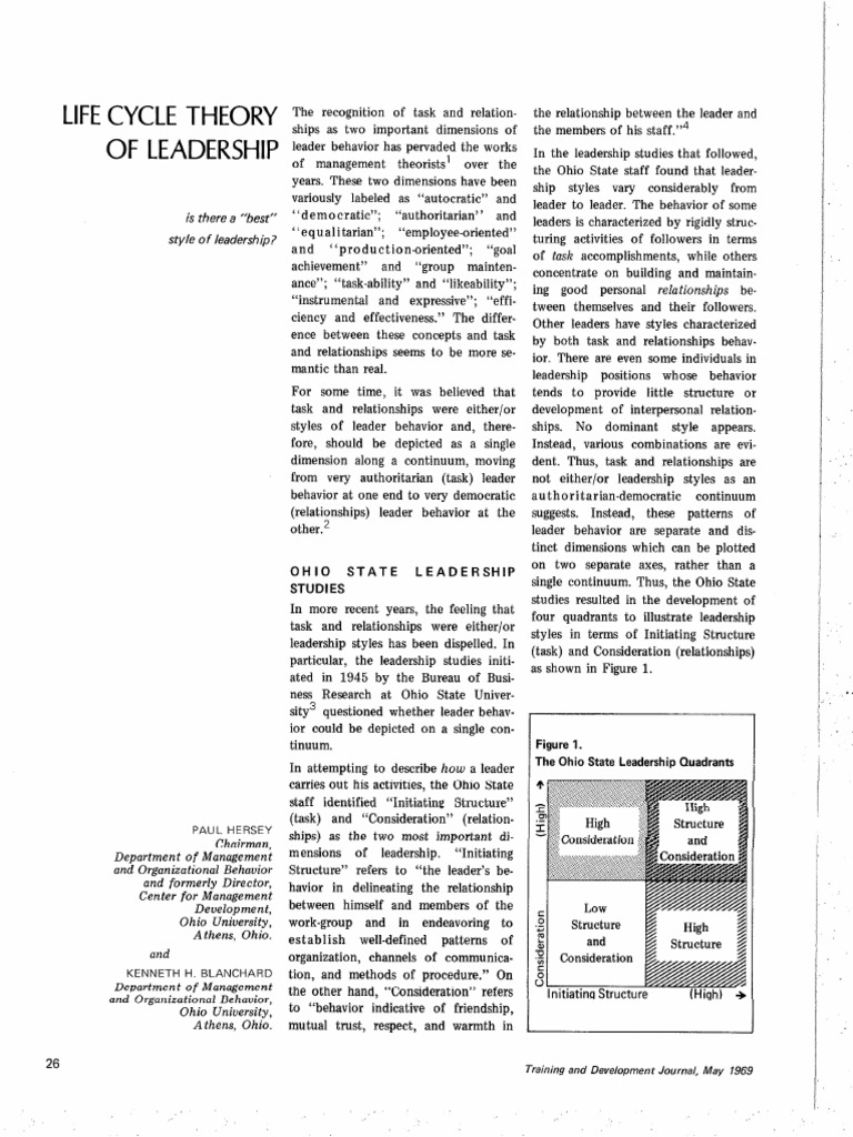 Hersey, P., & Blanchard, K. H. (1969) - Life Cycle Theory of Leadership ...