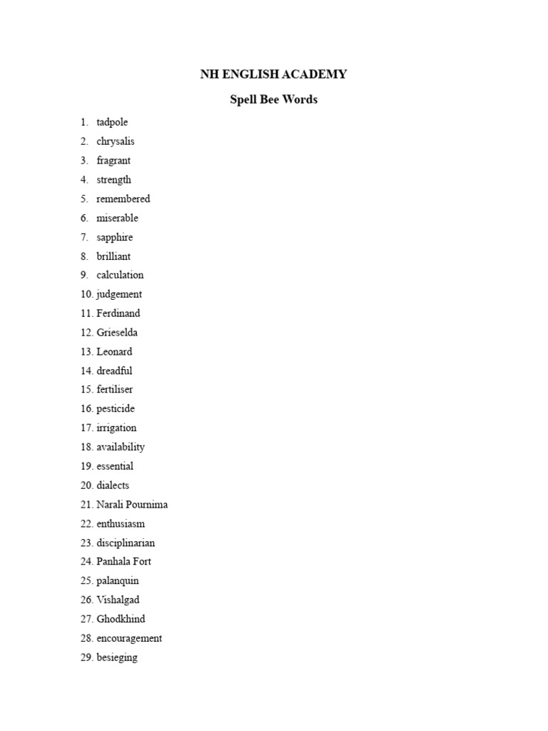 2021 Spell Bee Word List | PDF