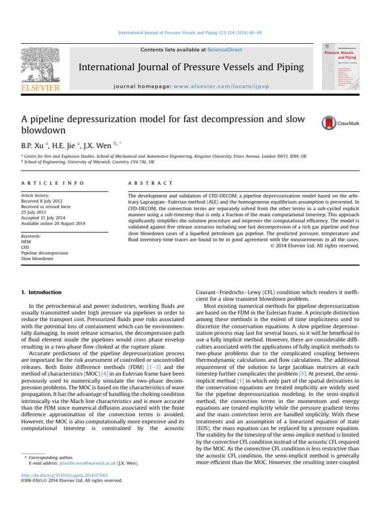 A Pipeline Depressurization Model For Fast Decompression and Slow Blowdown | PDF | Waves ...