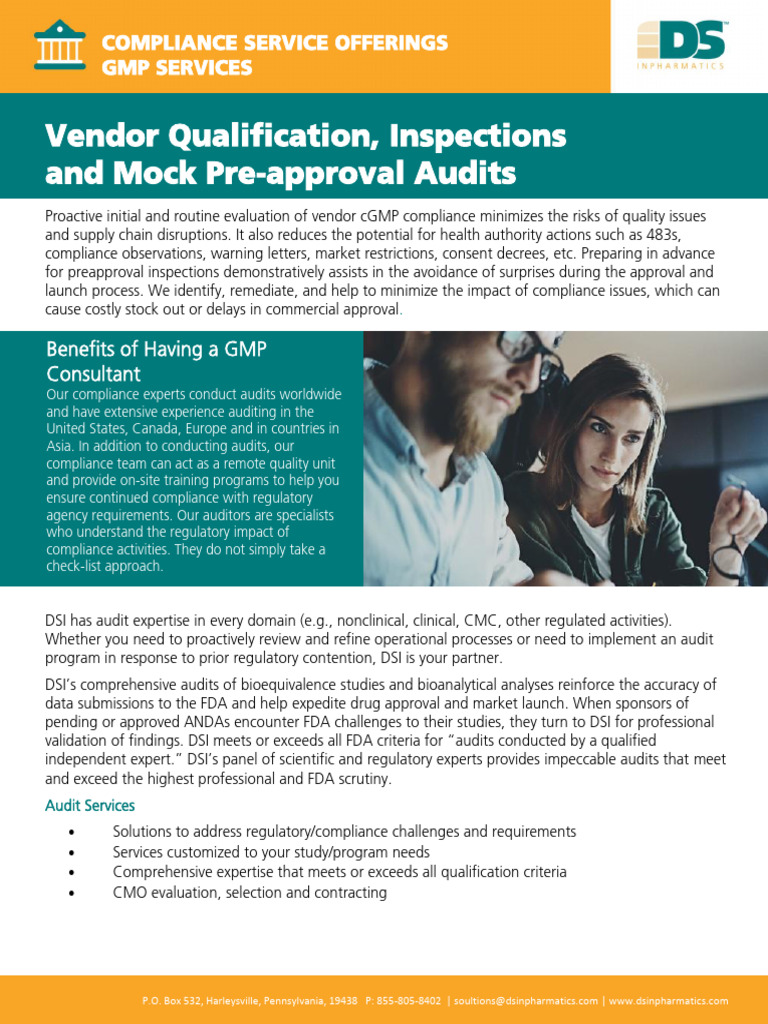 Qa 3 Vendor Qualification Inspections and Mock Pre Approval Audits ...
