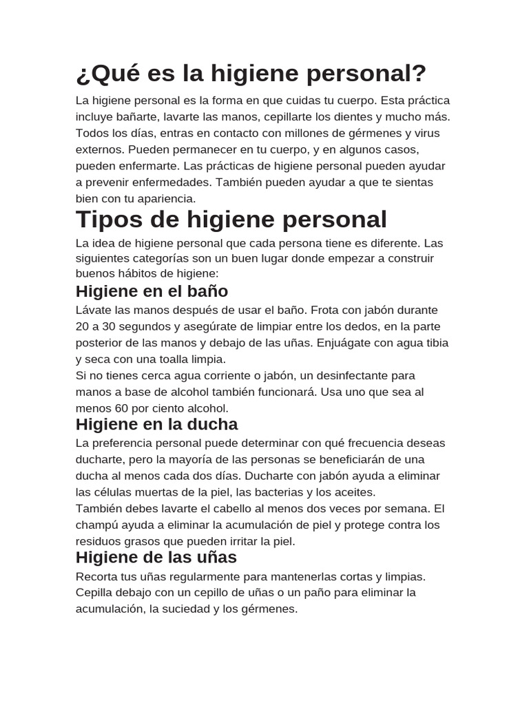 Qué Es La Higiene personal-SESION 1 | PDF | Higiene | Higiene oral