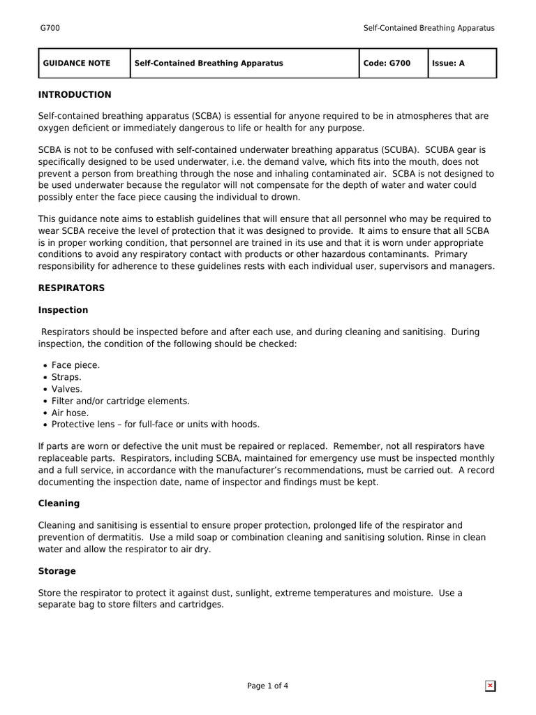 Self-Contained Breathing Apparatus | PDF | Breathing | Working Conditions