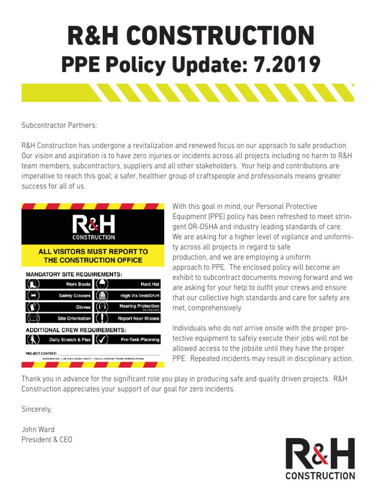 PPE POLICY For SUB PAGE | PDF | Personal Protective Equipment | Glove