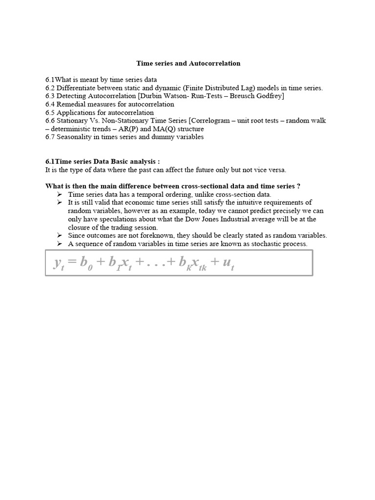 Theme 6 Time Series And Autocorrelation Lecture Notes Pdf