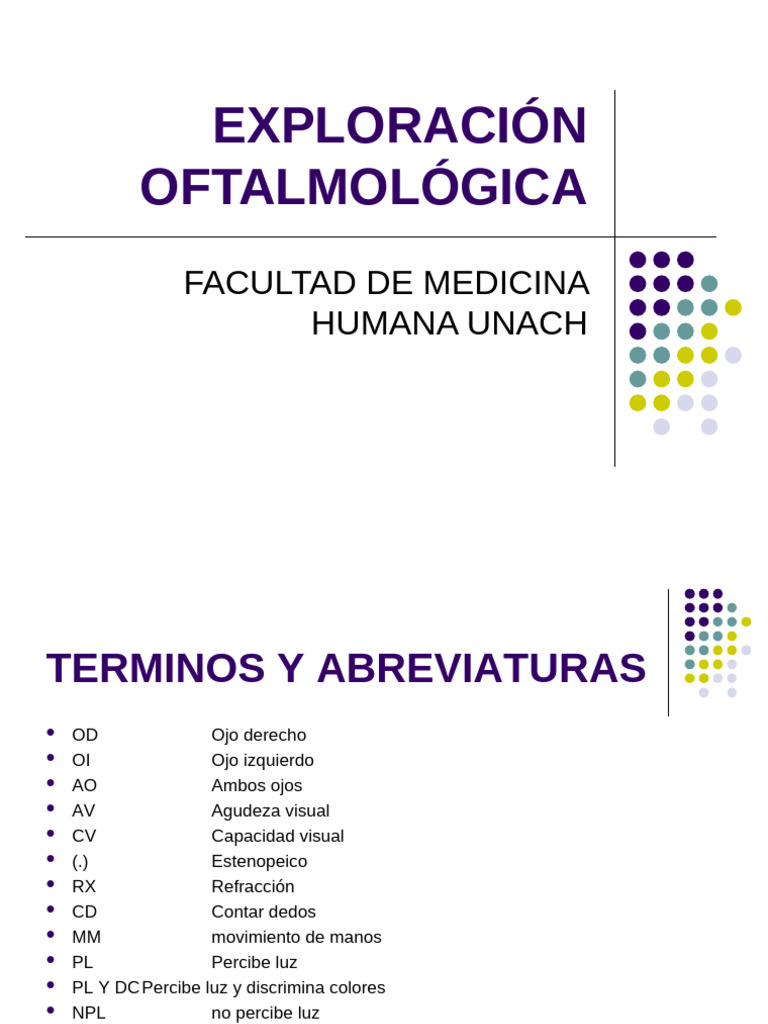 Exploración Oftalmológica Unach | PDF | Ojo humano | Ojo