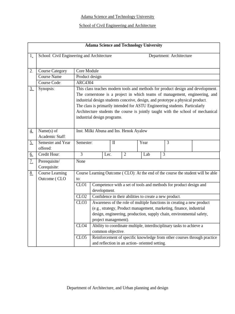 Product Design Course Outline | PDF | Product Design | Design