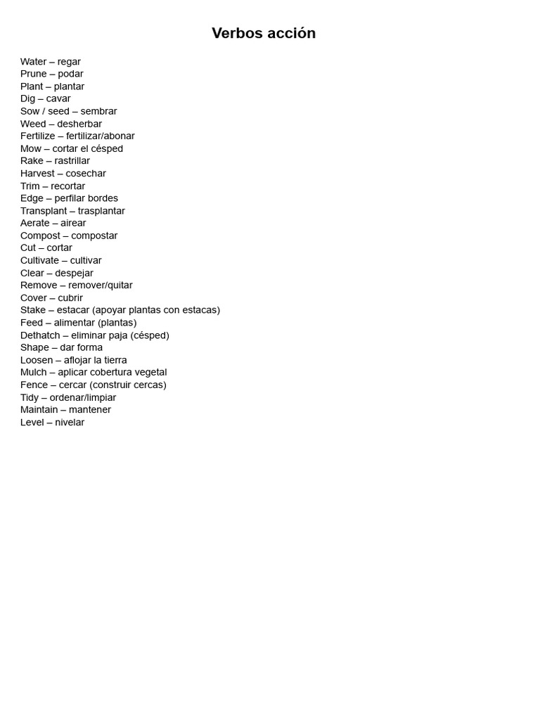 Verbos de Accion Landscaping | PDF