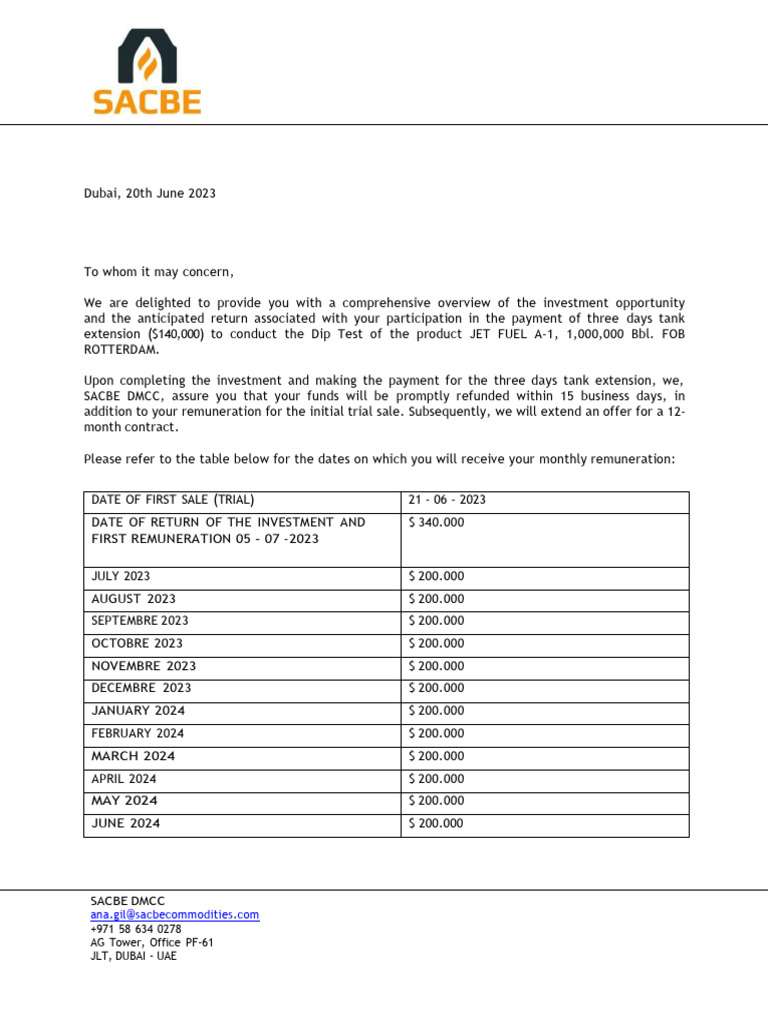 Commitment Letter - SACBE DMCC JETA-1 | PDF