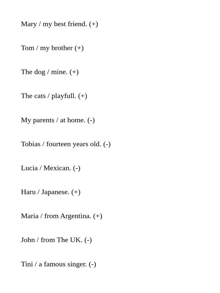 Verb to Be Sentences | PDF