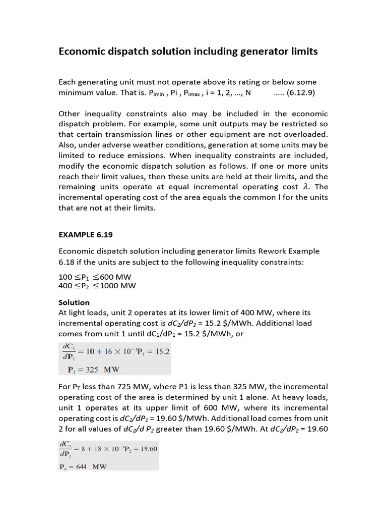 Lecture - 3 - Economic Dispatch Solution Including Generator Limits | PDF