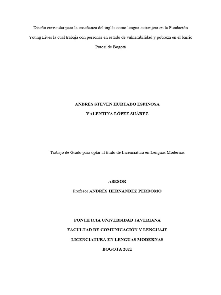 Andrés Steven Hurtado Espinosa Valentina López Suárez | PDF | Plan de ...