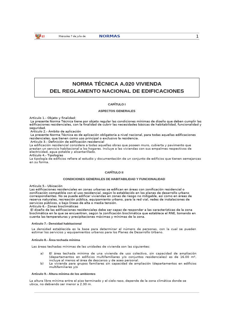 Norma Técnica A.020 Vivienda Del Reglamento Nacional de Edificaciones | PDF | edificio ...