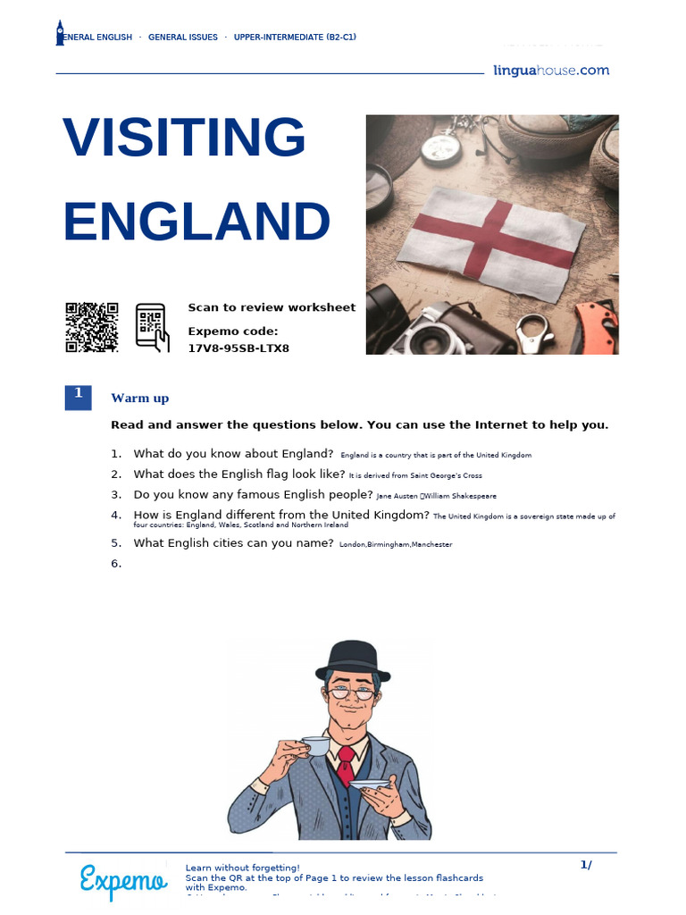 Visiting England (Student Worksheet) | PDF | England | House Of Tudor