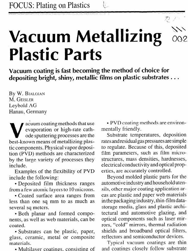 Vacuum Metallizing Plastic Parts - 2 | PDF | Thin Film | Materials Science