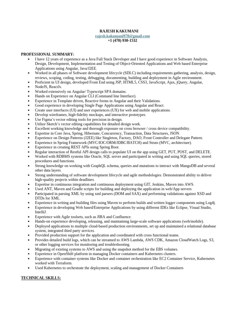 Java Full Stack Developer Resume | PDF | J Query | Java Script