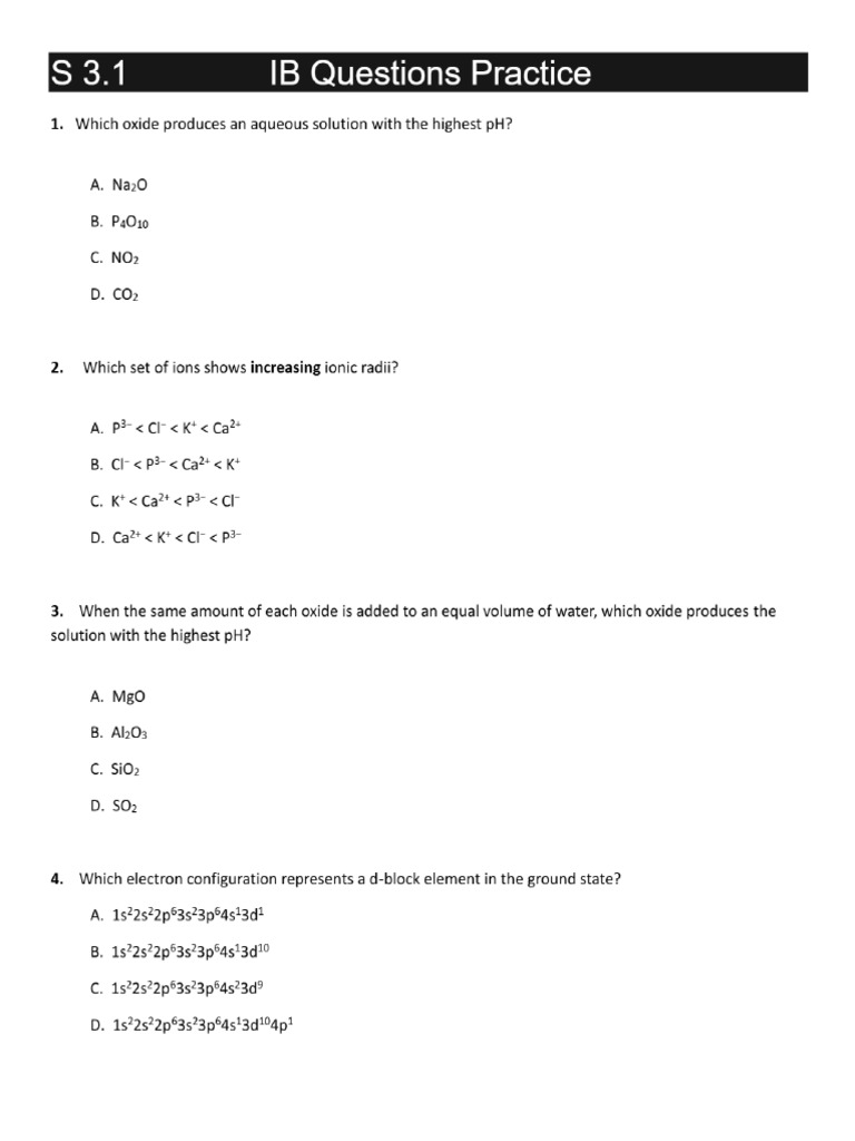 Attachment - PDF - S 3.1 The Periodic Table IB Questions Practice | PDF ...