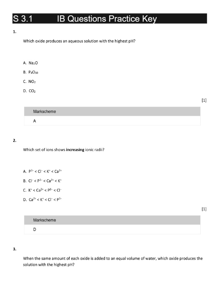 Attachment_ PDF_ S 3.1 The Periodic Table IB Questions Practice Key | PDF | Sets Of Chemical ...