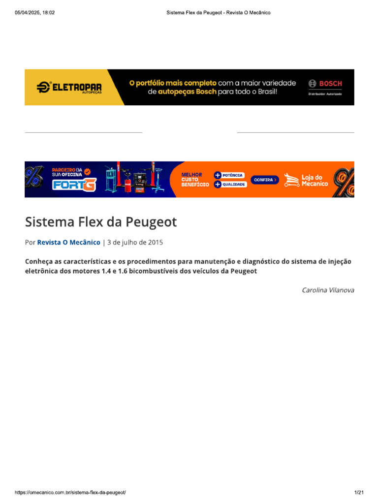 Sistema Flex da Peugeot - Revista O Mecânico | PDF