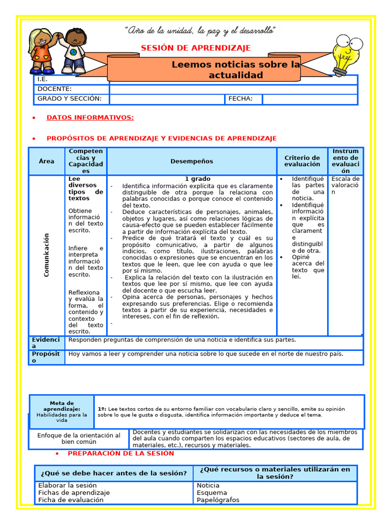 Aprendizaje de Noticias en 1° Grado | PDF | Aprendizaje | Salón de clases