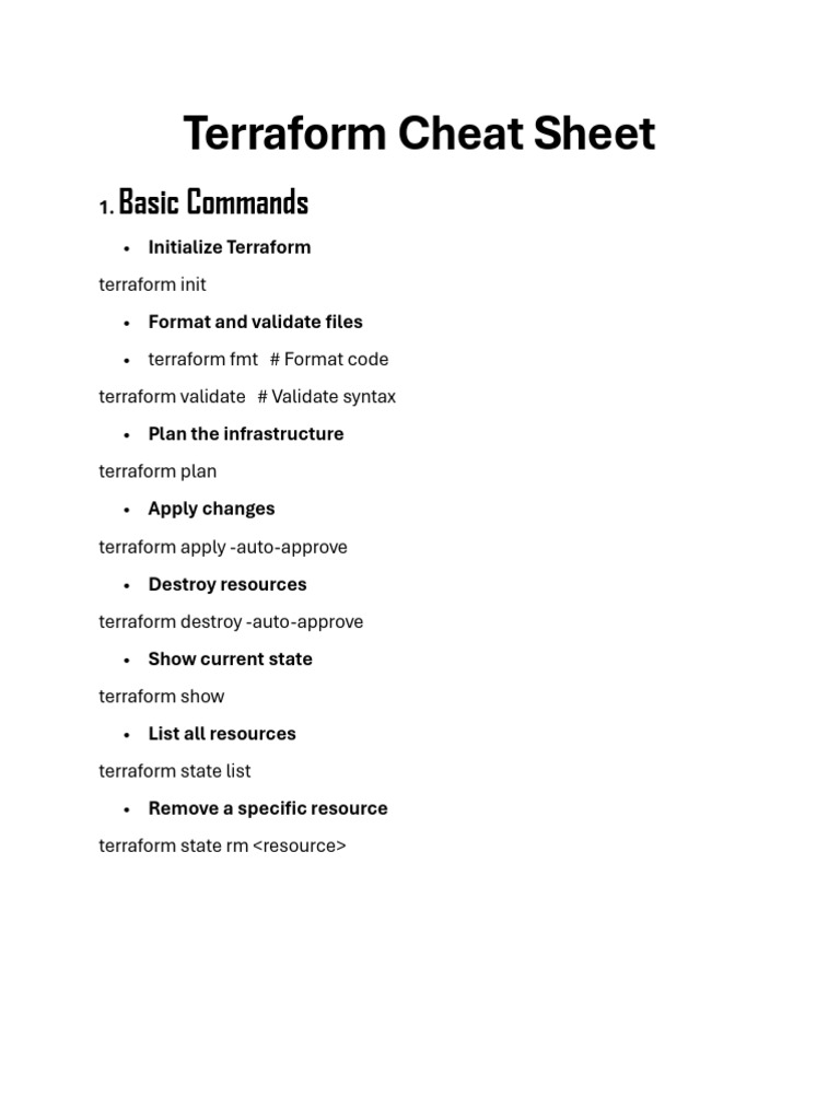 Essential Terraform Commands Cheat Sheet | PDF