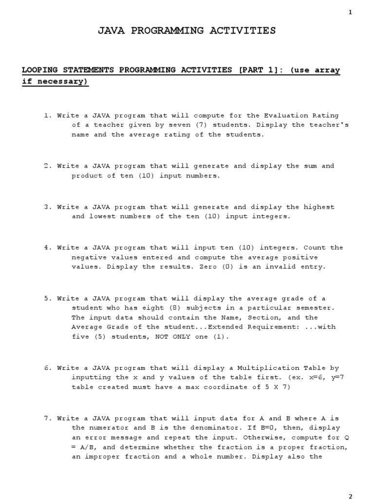 Java Programming Loop Activities | PDF | Fraction (Mathematics) | Computing
