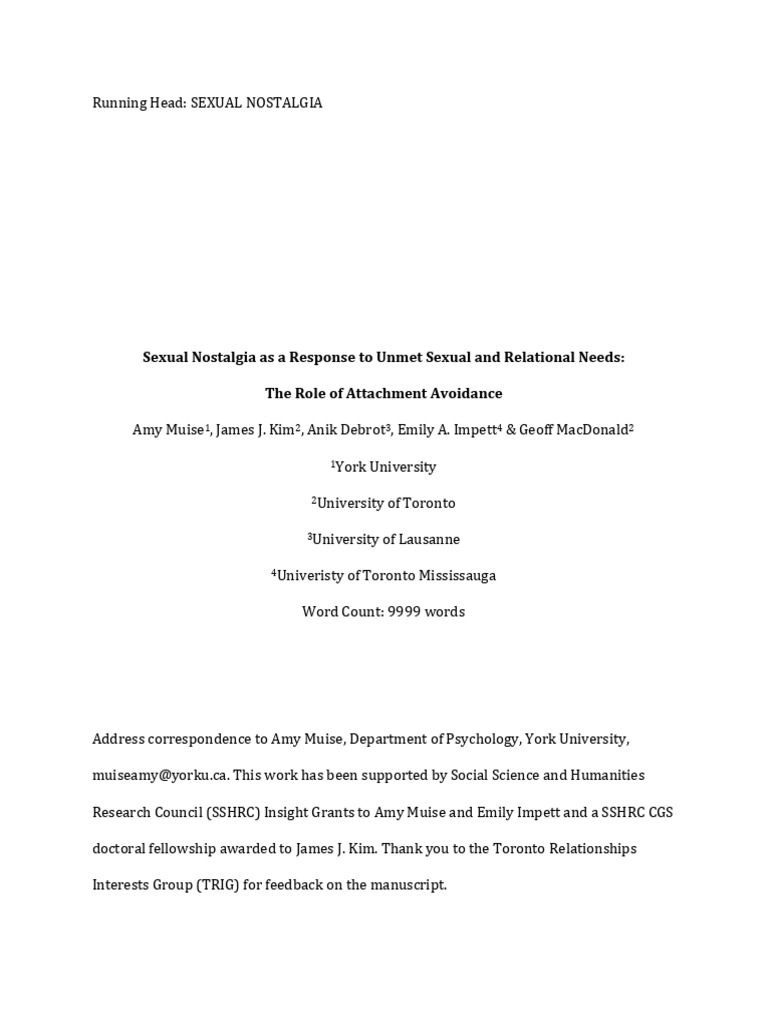 Sexual Nostalgia As A Response To Unmet Sexual and Relational N | PDF ...